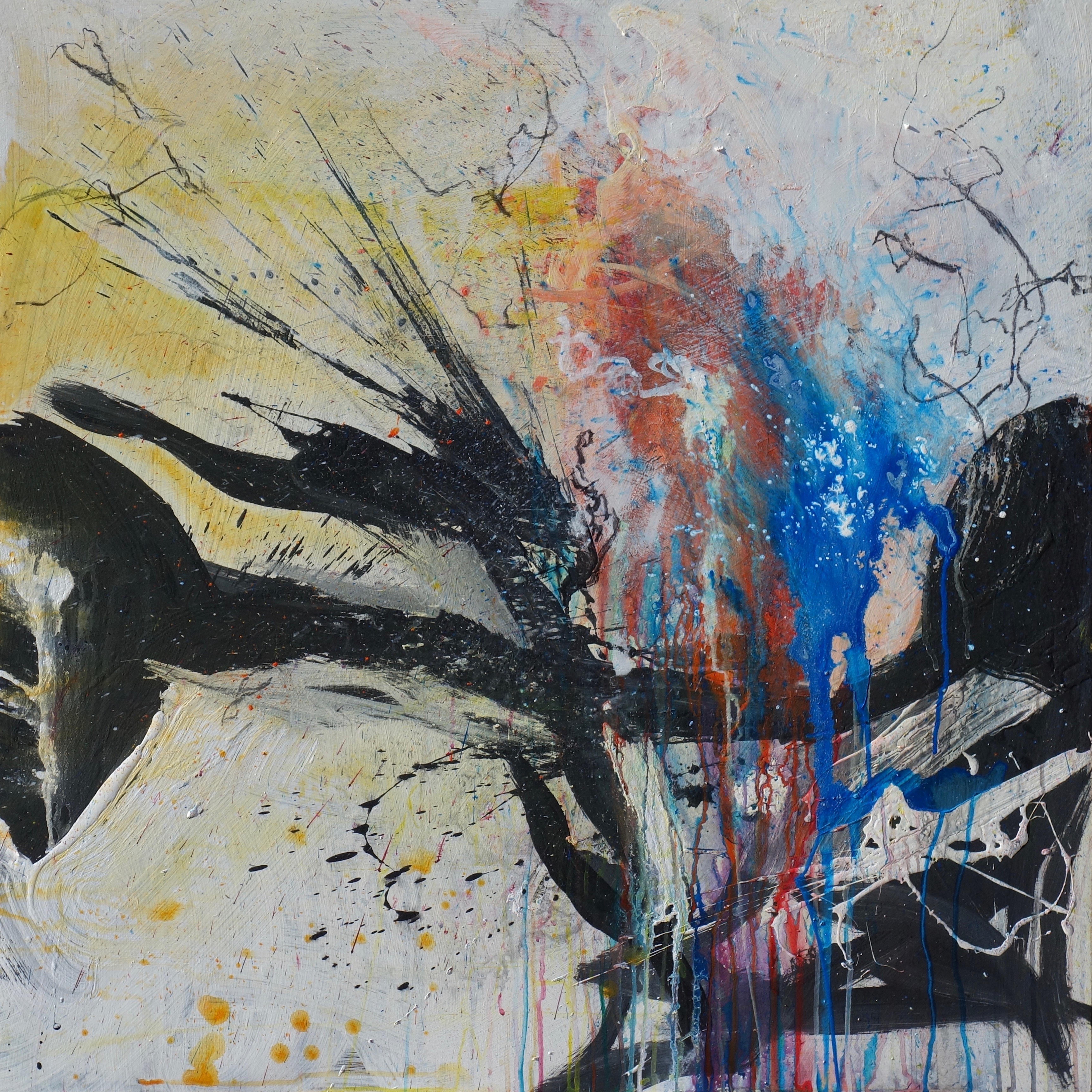 Randi Grantham - Posey Dance Blue Mixed Media Abstract Painting For ...