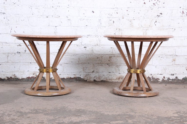 Edward Wormey for Dunbar Style Sheaf of Wheat Marble-Top Side Tables ...
