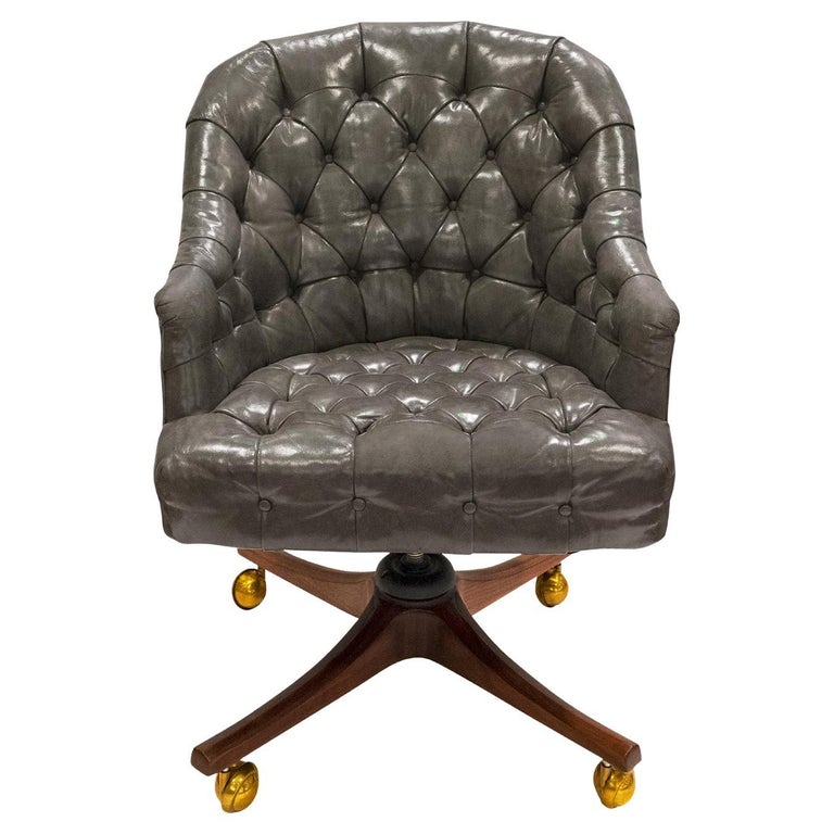Edward Wormley Chic Tufted Desk Chair in Leather 1954 (Signed) For Sale ...
