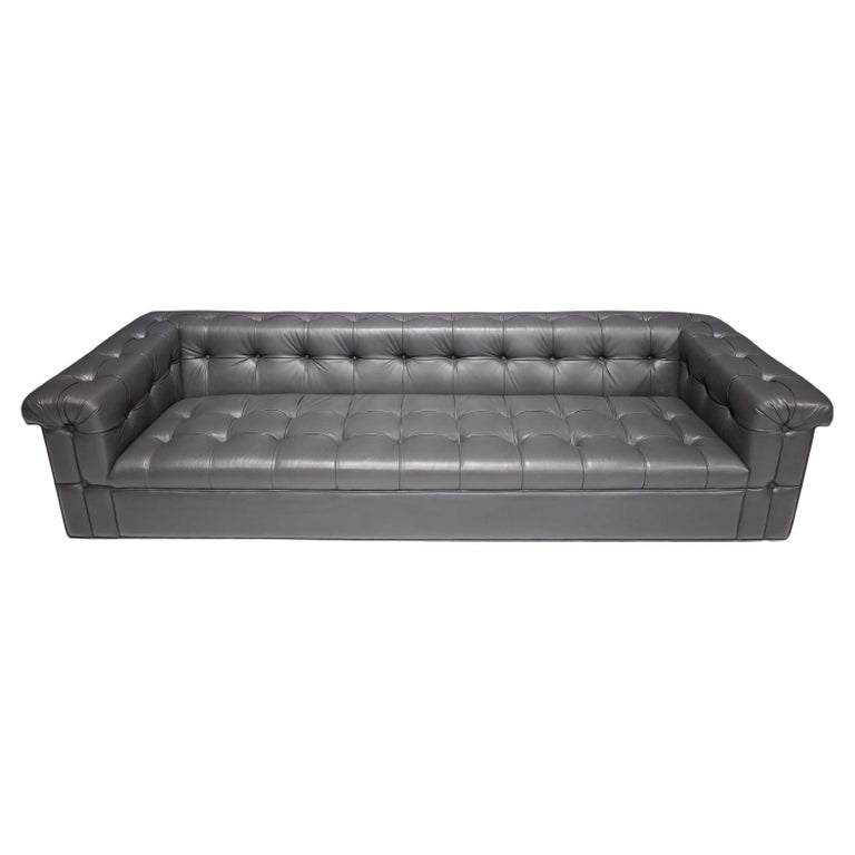Edward Wormley for Dunbar Party Sofa Model 5407 in Dark Gray Leather ...