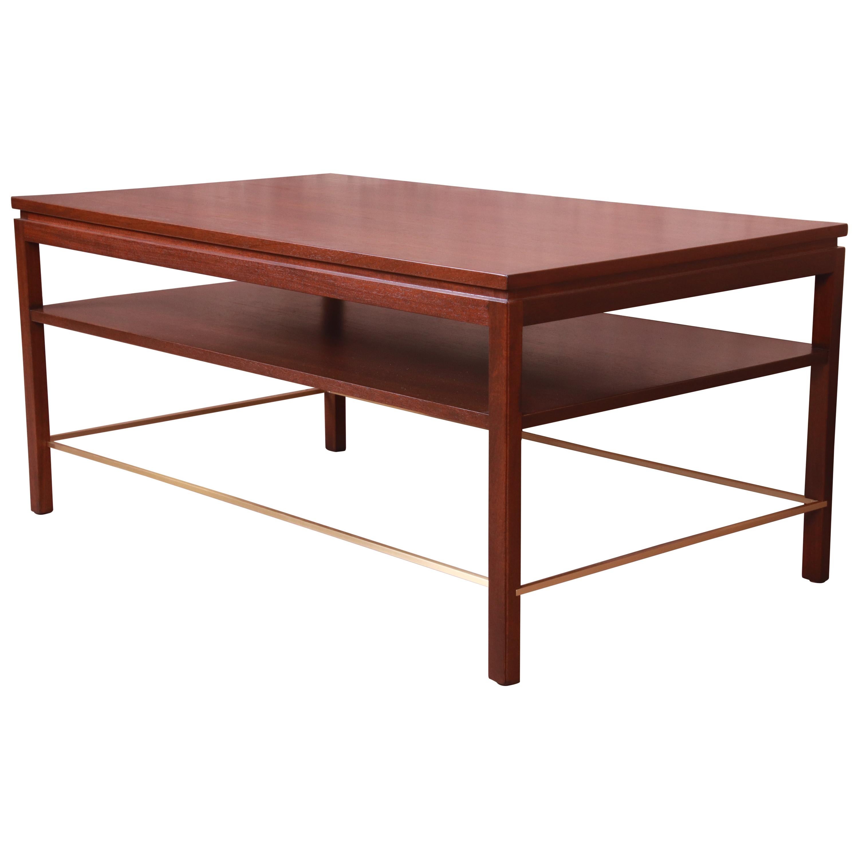 Edward Wormley for Dunbar Walnut and Brass Coffee Table, Newly ...