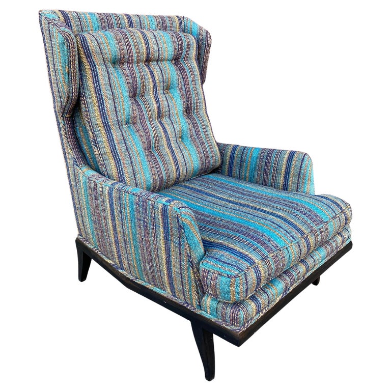 Chaise longue de style Edward Wormley avec tissu d'origine Jack Lenor ...
