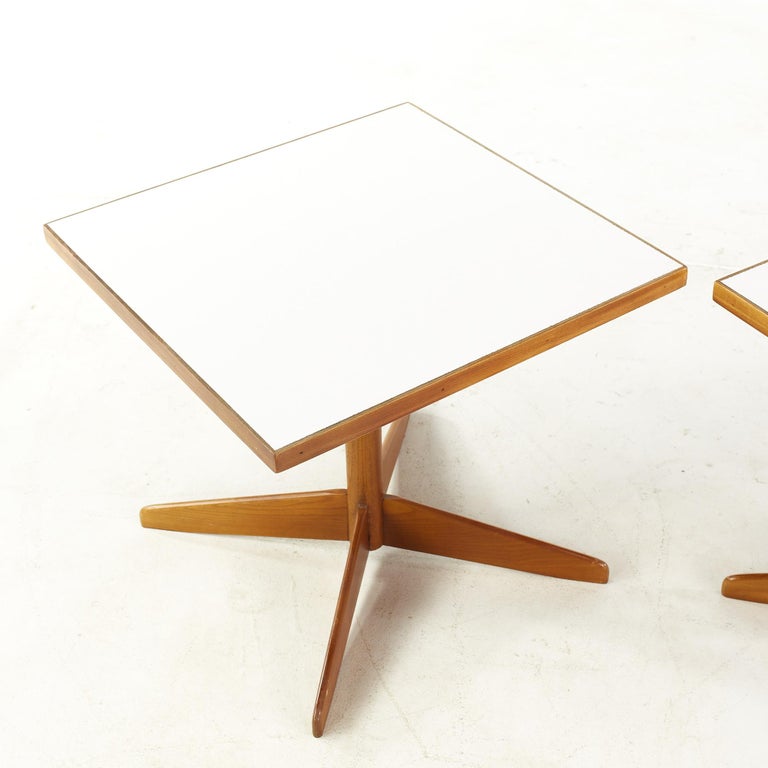 Edward Wormley Style Mid-Century Walnut and White Laminate End Tables ...