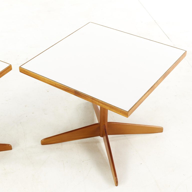 Edward Wormley Style Mid-Century Walnut and White Laminate End Tables ...