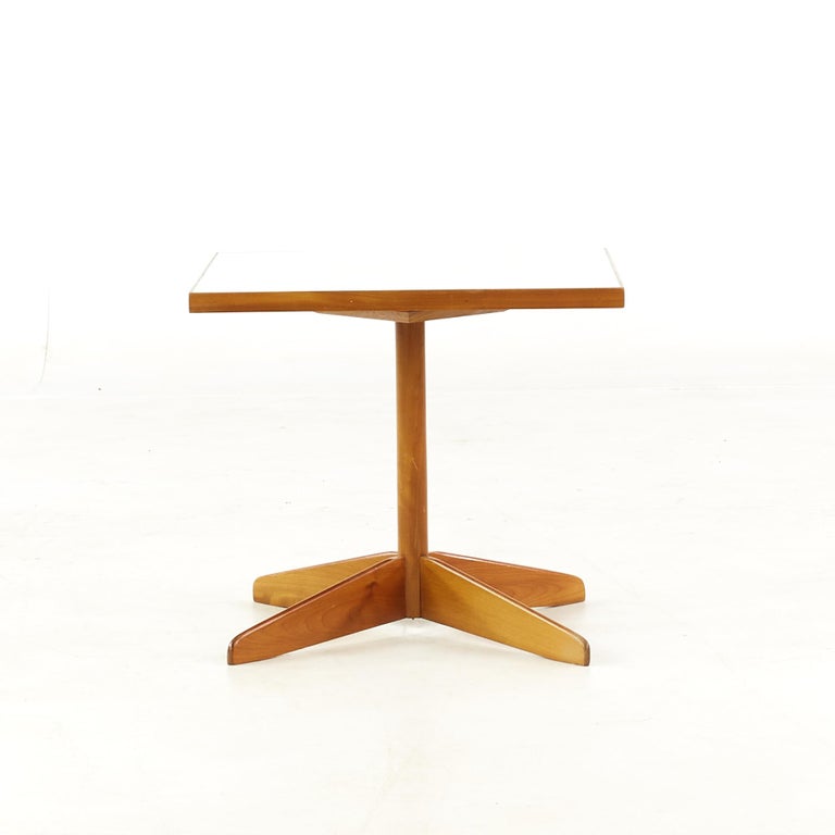 Edward Wormley Style Mid-Century Walnut and White Laminate End Tables ...