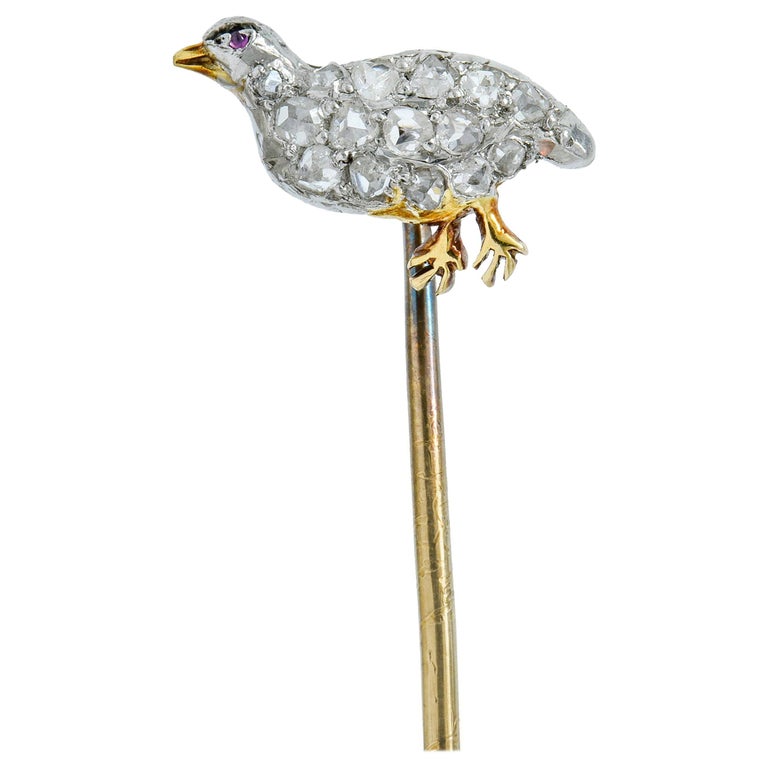 Edwardian 0.50 Carat Rose Cut Diamond Platinum-Topped Gold Partridge ...