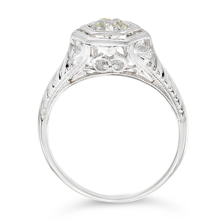 Edwardian 0.58 Ct. Solitaire Filigree Ring in 18k White Gold For Sale ...