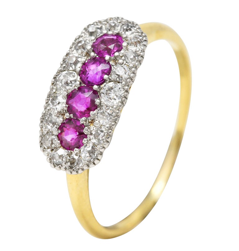Edwardian 0.84 Carat Ruby Old European Cut Diamond Platinum 18 Karat ...