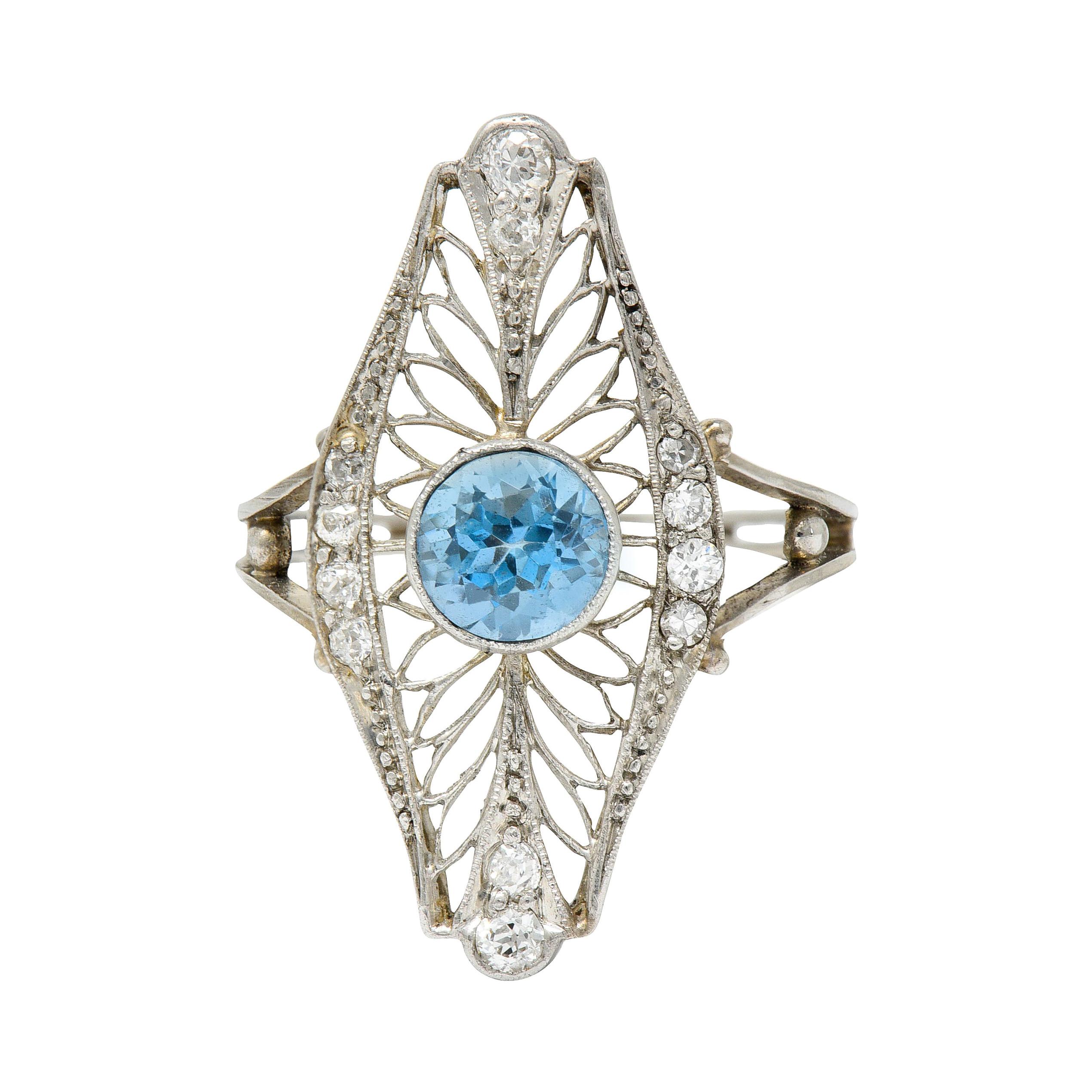 Large 31 Carat Aquamarine Diamond Platinum Ring For Sale at 1stDibs