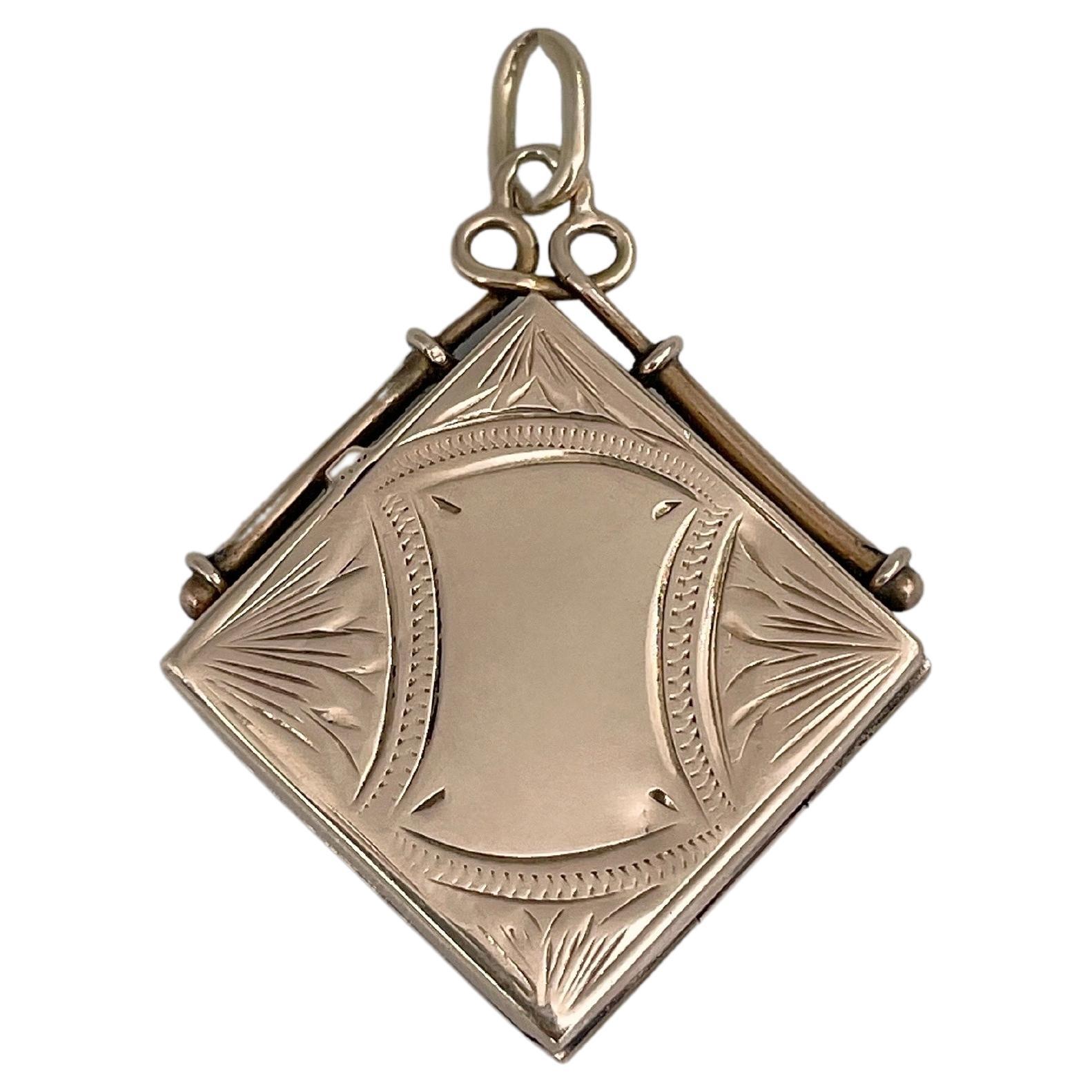 Edwardian 14 Karat Yellow Gold Square Shape Locket Pendant For Sale at ...