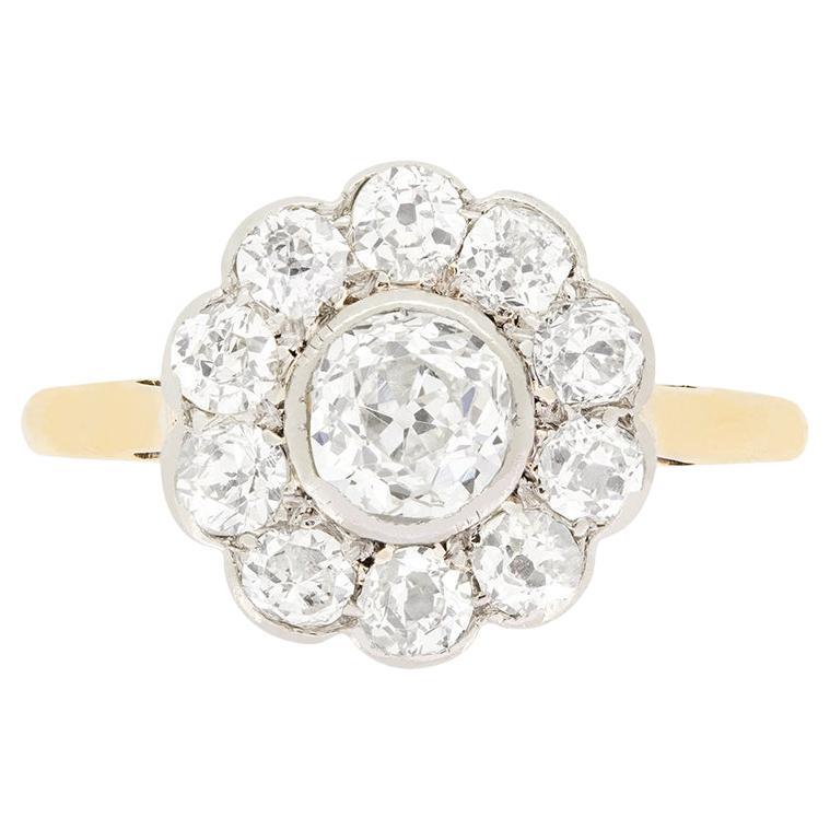 Edwardian 2.20ct Sapphire and Diamond Cluster Ring, c.1910s For Sale at ...
