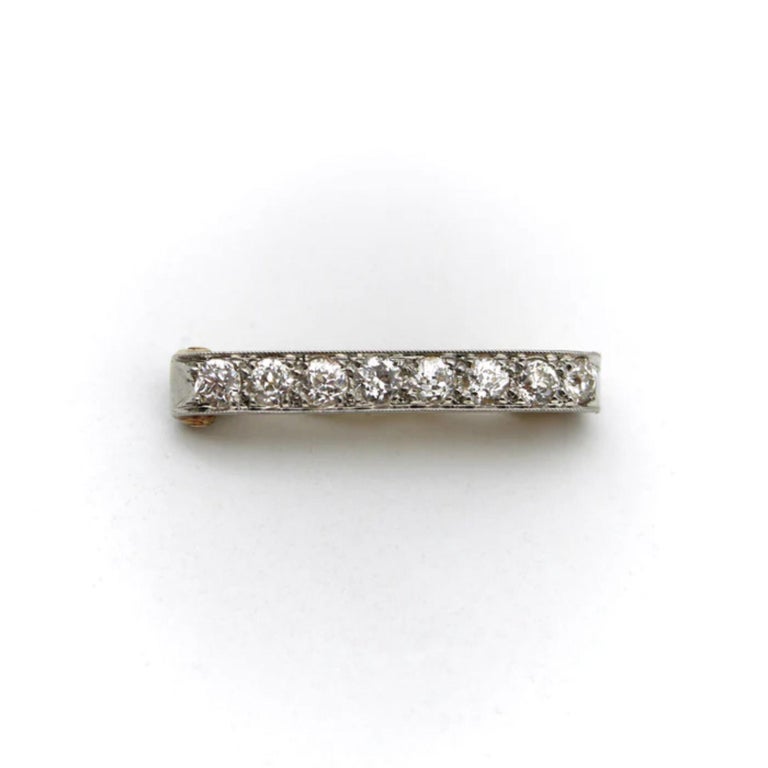 Edwardian 14K Gold Platinum Topped Old Mine Cut Diamond Bar Pin For ...