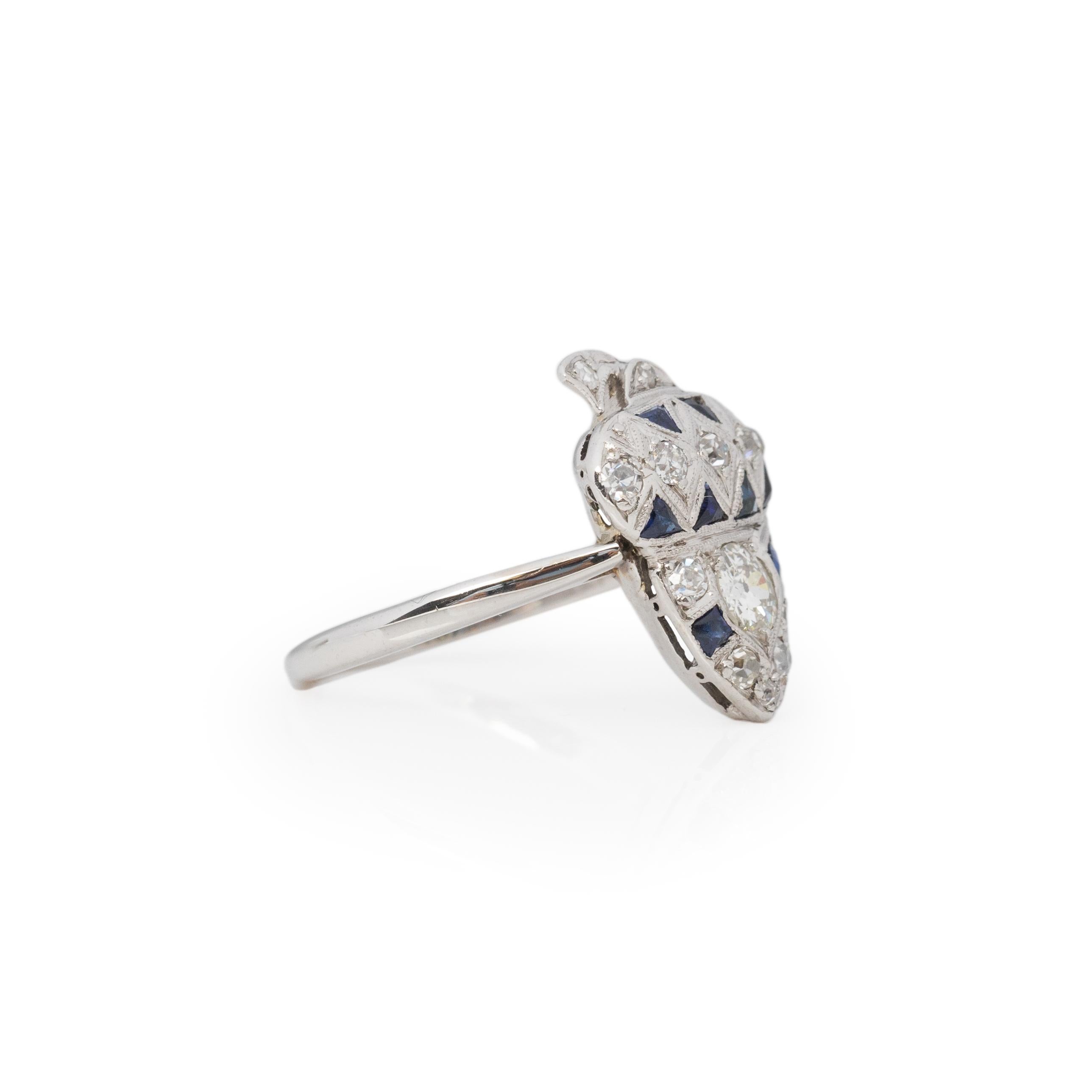 Edwardian 14k White Gold Old European Cut Diamond and Blue Sapphire ...