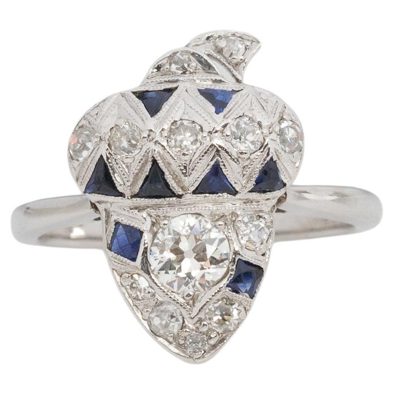 Edwardian 14K White Gold Old European Cut Diamond and Blue Sapphire ...