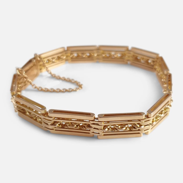 Edwardian 15 Karat Yellow Gold Fancy Gate Link Bracelet 26.3 Grams For ...