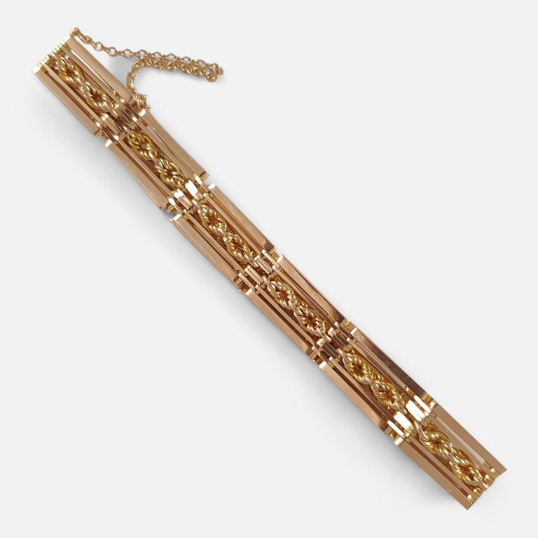 Edwardian 15 Karat Yellow Gold Fancy Gate Link Bracelet 26.3 Grams For ...