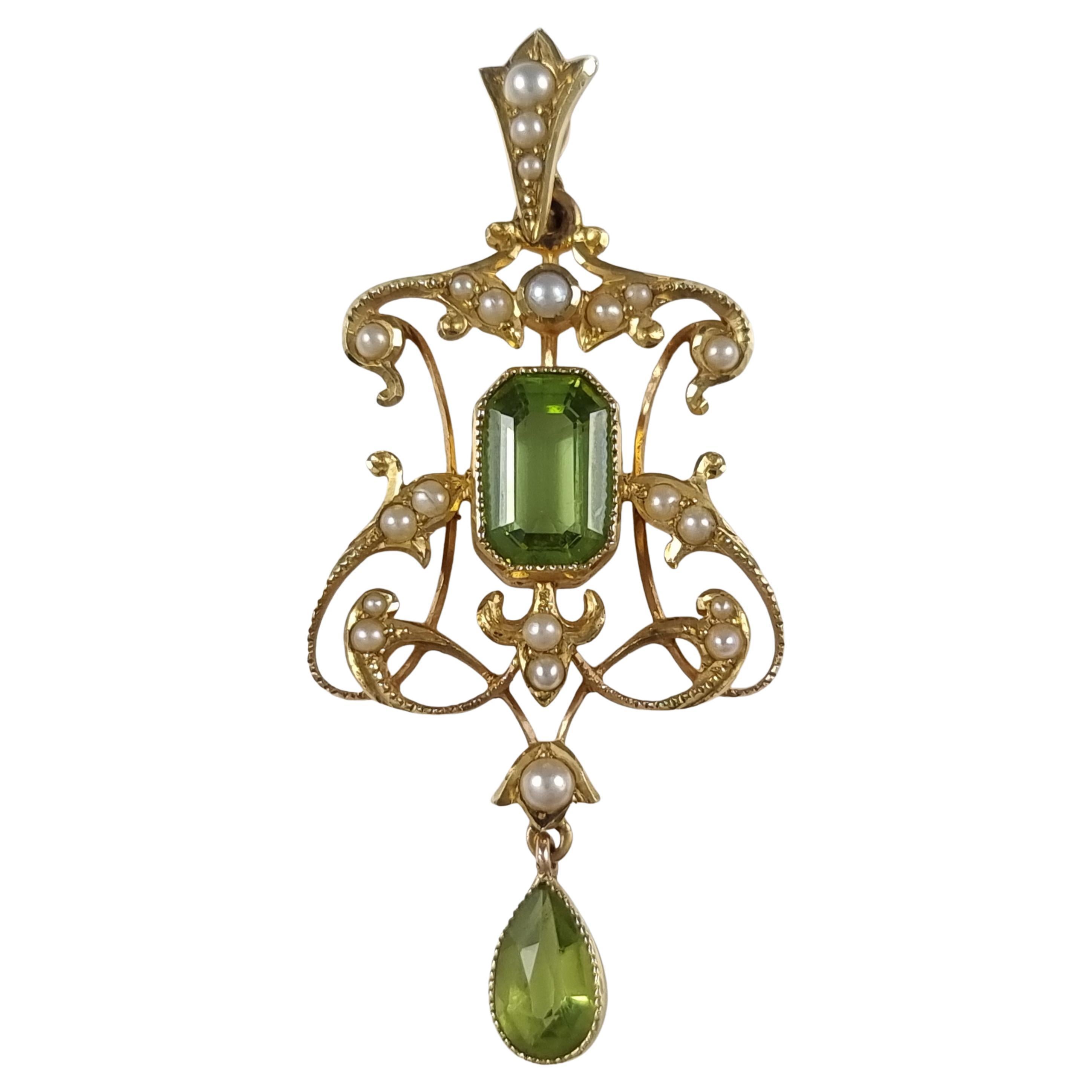 Antique, Edwardian, Peridot and Seed Pearl Art Nouveau Pendant in ...