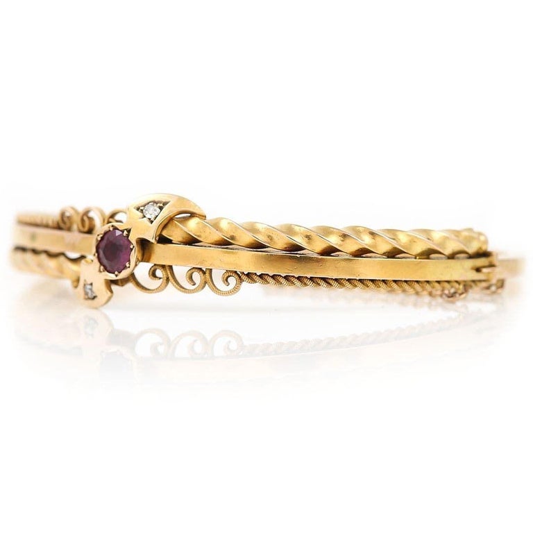 Edwardian 15ct Gold Ruby and Diamond Bangle, Circa 1910 For Sale at 1stDibs