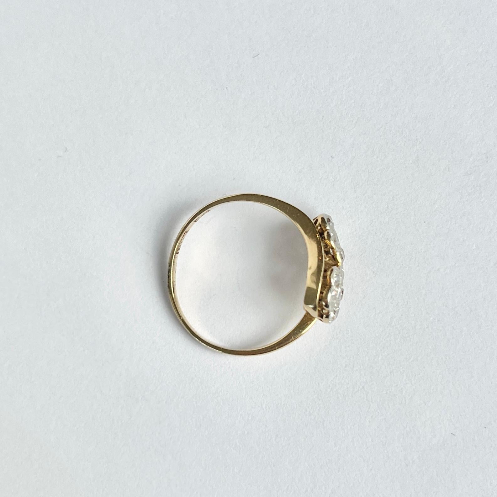Edwardian 18 Carat Gold Diamond Cluster Cross-Over Ring For Sale at 1stDibs