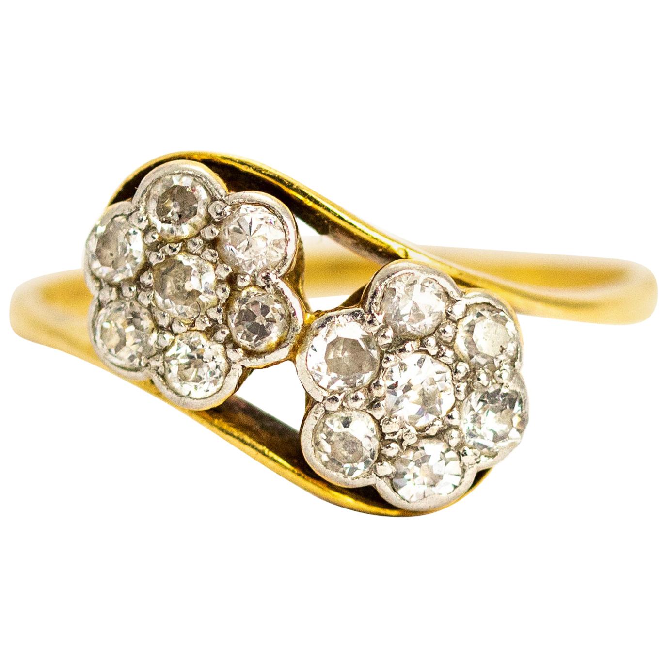 Edwardian Diamond 18 Carat Gold and Platinum Cross Over Ring For Sale ...