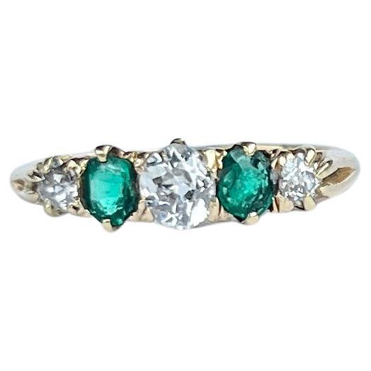 Edwardian Emerald and Diamond 18 Carat Gold Five-Stone Cluster Ring For ...