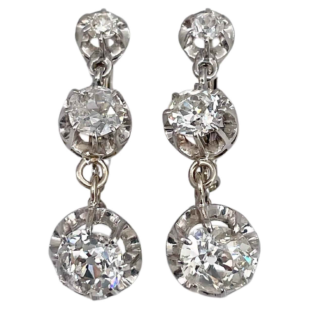 Edwardian 18 Karat Gold Old Cut Diamond Bow Motif Drop Lever-Back ...