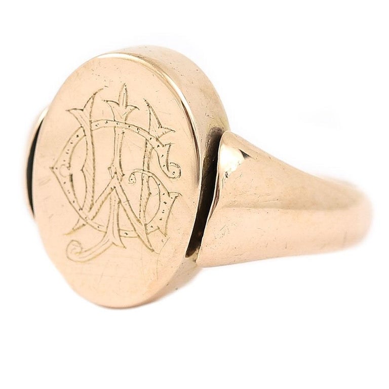 Edwardian 18 Karat Yellow Gold Masonic Swivel Signet Ring, Circa 1910 ...