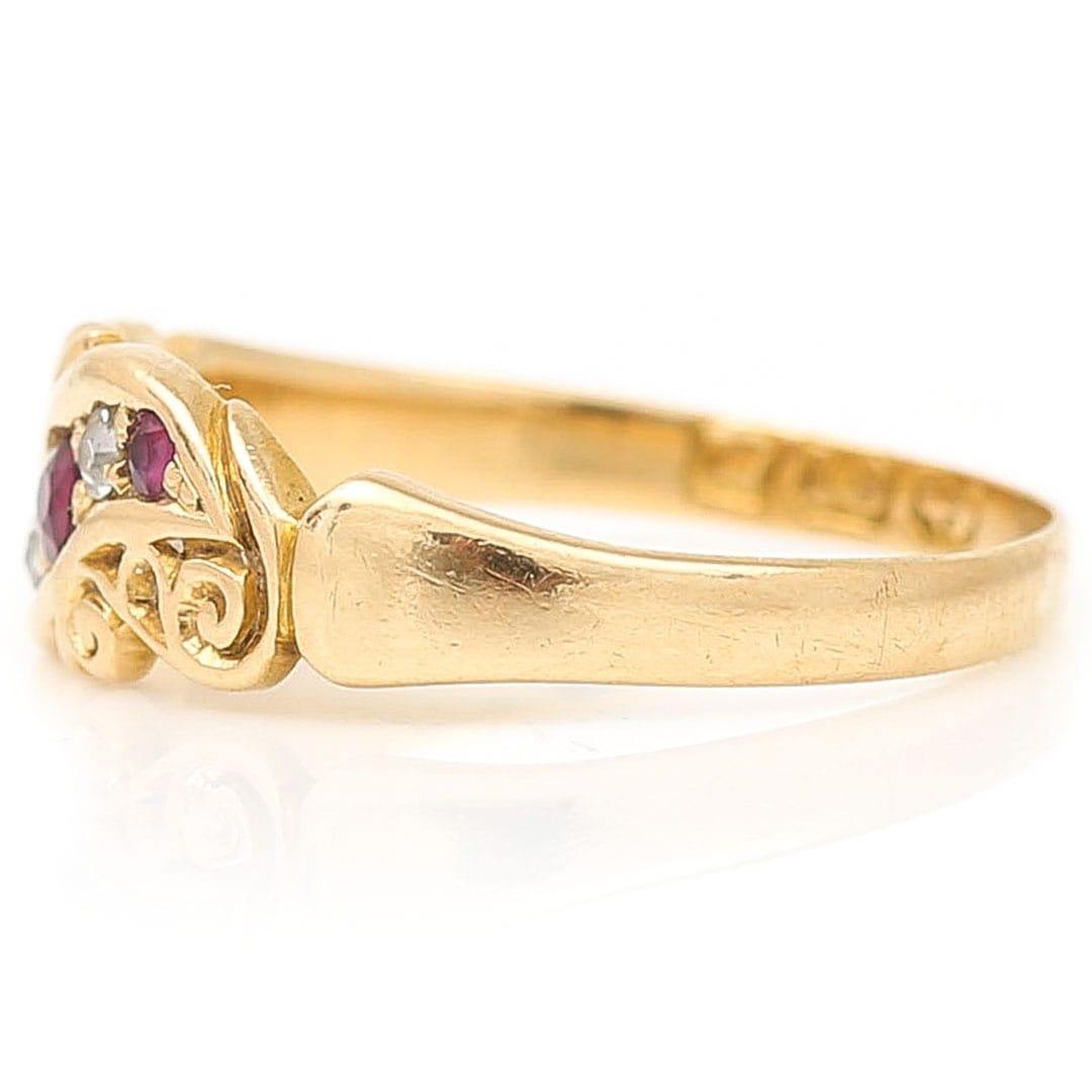 Edwardian 18ct Gold Ruby and Diamond Five Stone Band Ring Circa 1910 ...