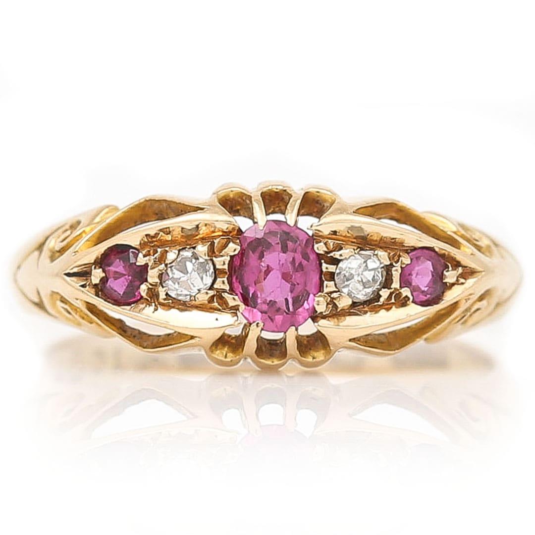 Edwardian 18 Carat Gold Ruby and Diamond Five Stone Gypsy Ring, circa ...