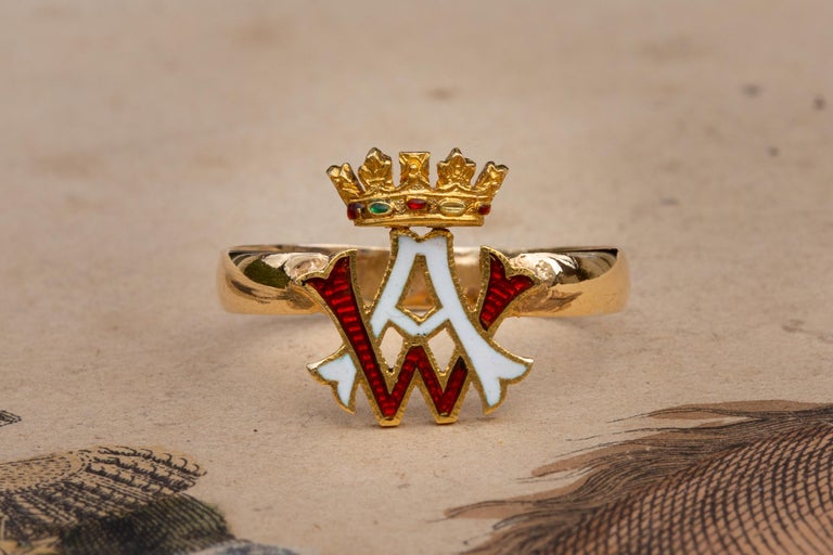 Edwardian 18K Gold Royal Interest Cypher Monogram Enamelled ...