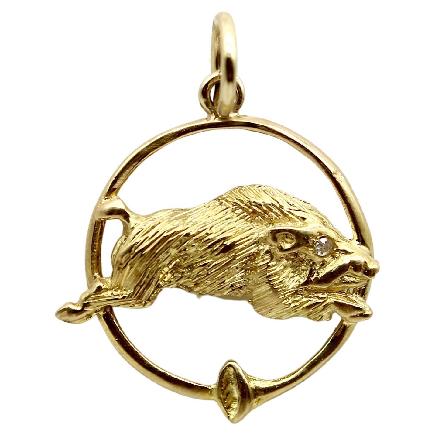 Edwardian 18K Gold Truffle-Hunting Boar Pendant For Sale at 1stDibs