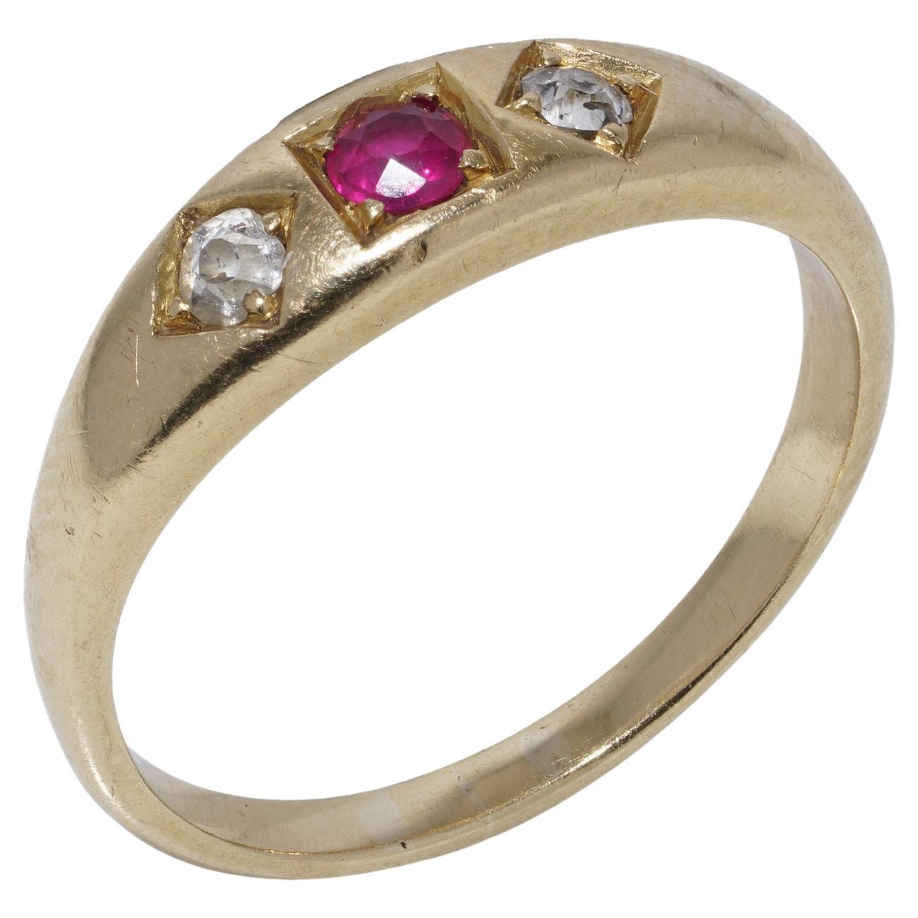 Antique 2.80Ct Ruby and Diamond 18k Yellow Gold Five Stone Ring For ...