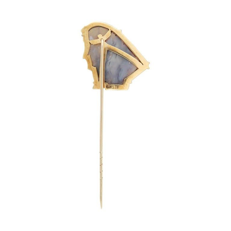 Edwardian 18kt + Carved Opal Pharaoh Stick Pin For Sale at 1stDibs