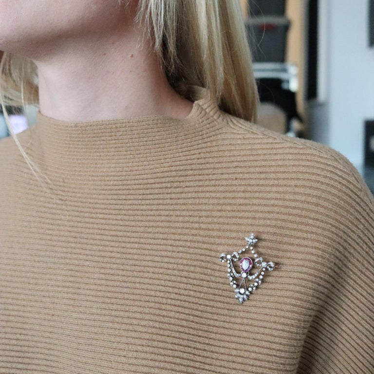 Edwardian 1900 Belle Epoque Convertible Pendant 18kt Gold 5.08ctw ...