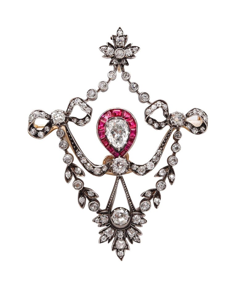 Edwardian 1900 Belle Epoque Convertible Pendant 18kt Gold 5.08ctw ...