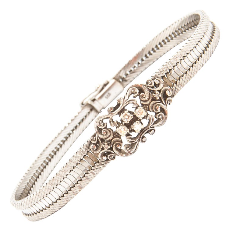 Brilliant Cut Diamonds and 14K White Gold Snake Link Bracelet For Sale ...
