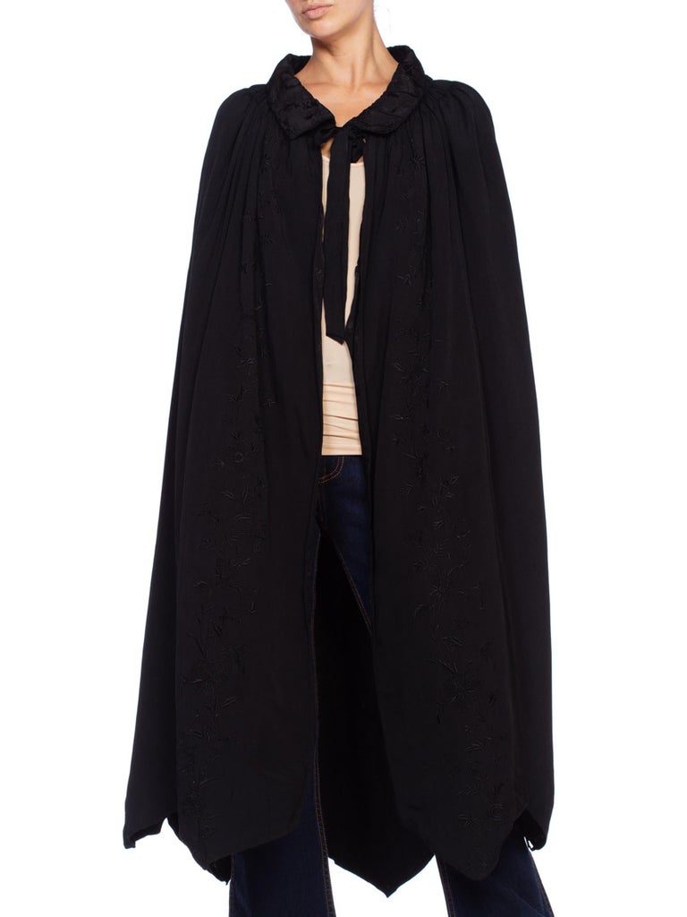 1920'S Black Silk Crepe Edwardian Cape With Couture Hand-Embroidery For ...