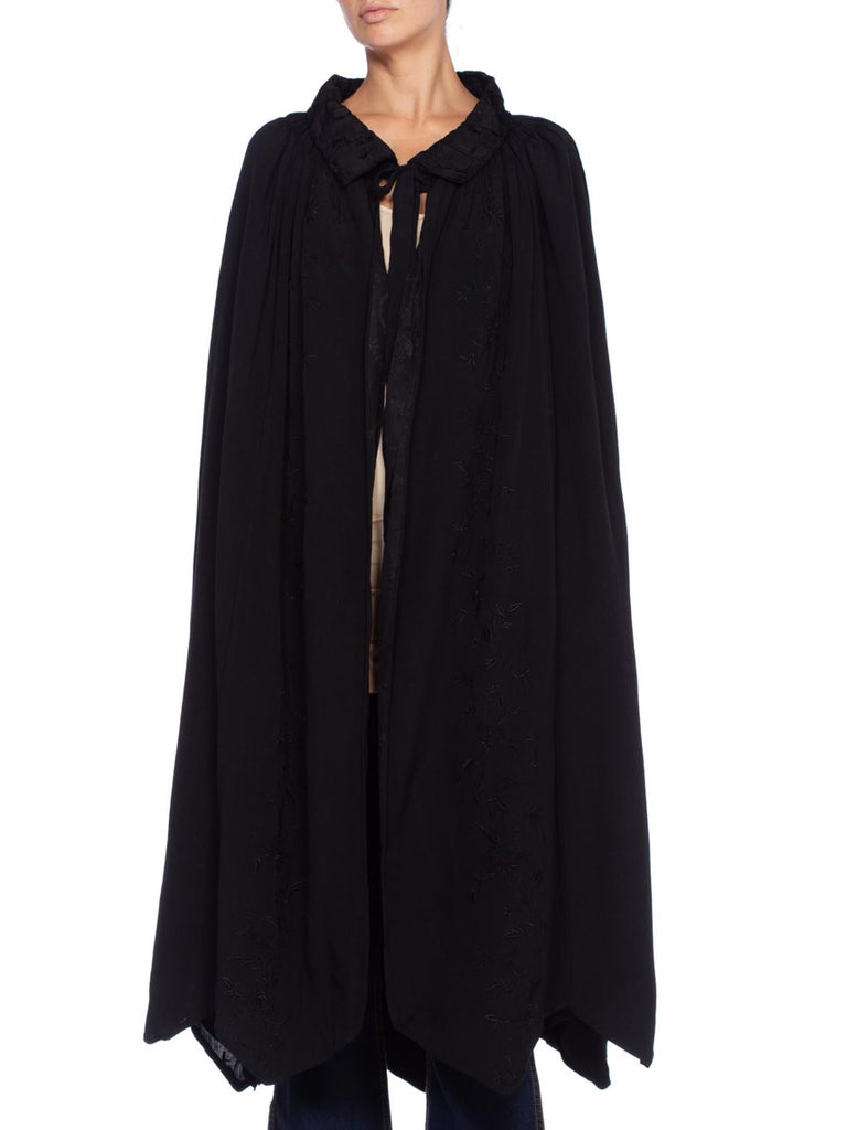 1920'S Black Silk Crepe Edwardian Cape With Couture Hand-Embroidery For ...