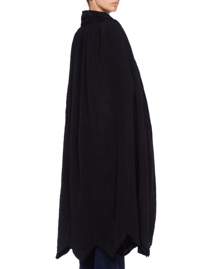 1920'S Black Silk Crepe Edwardian Cape With Couture Hand-Embroidery For ...