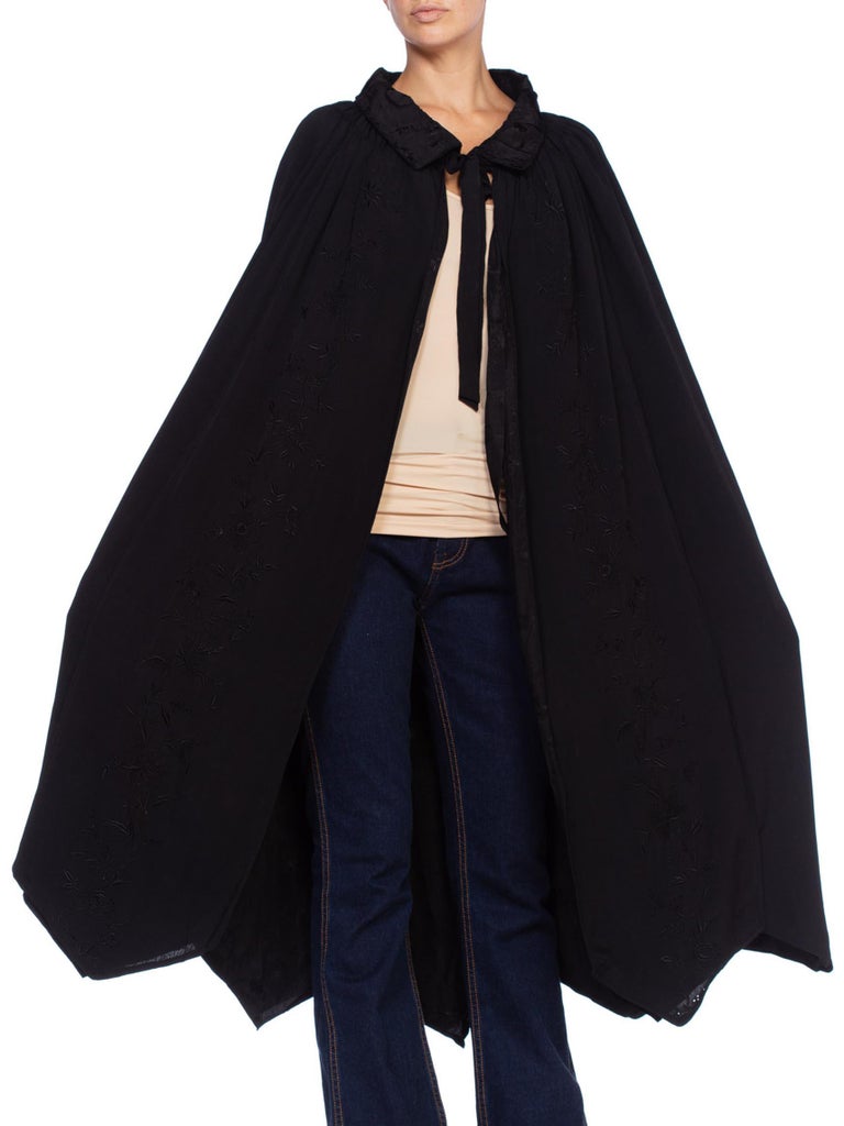 1920'S Black Silk Crepe Edwardian Cape With Couture Hand-Embroidery For ...