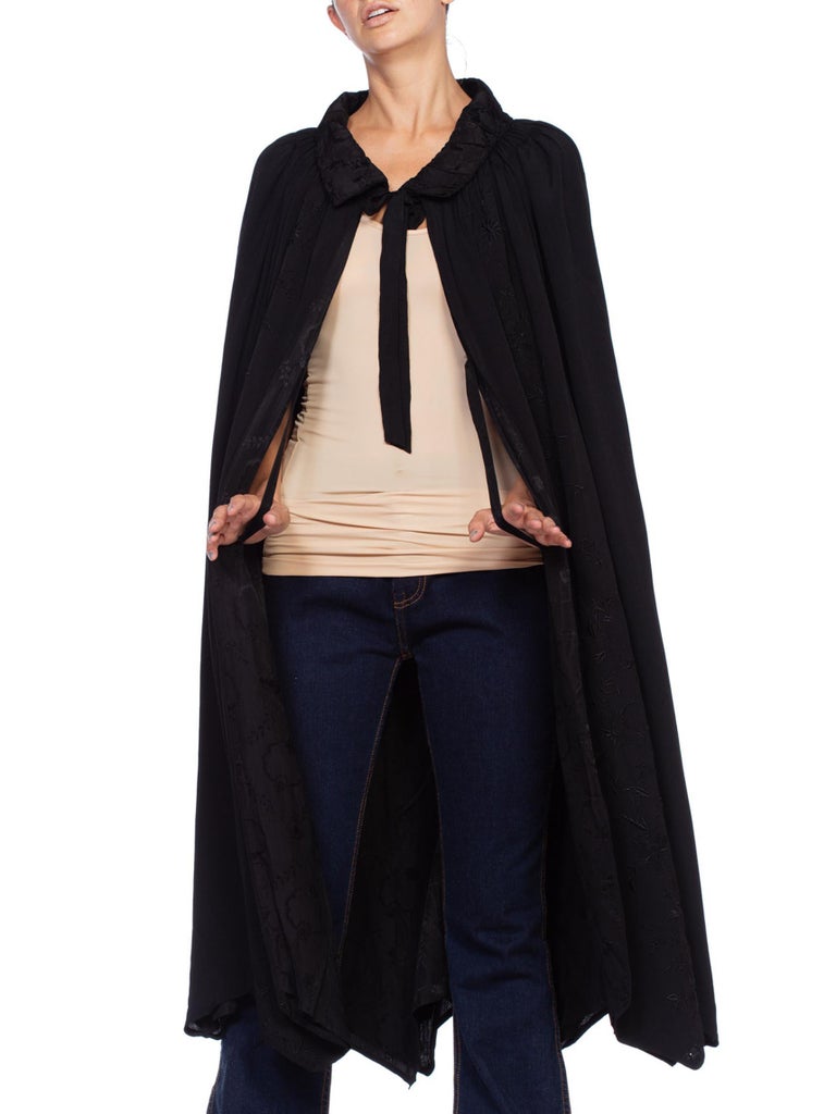 1920'S Black Silk Crepe Edwardian Cape With Couture Hand-Embroidery For ...