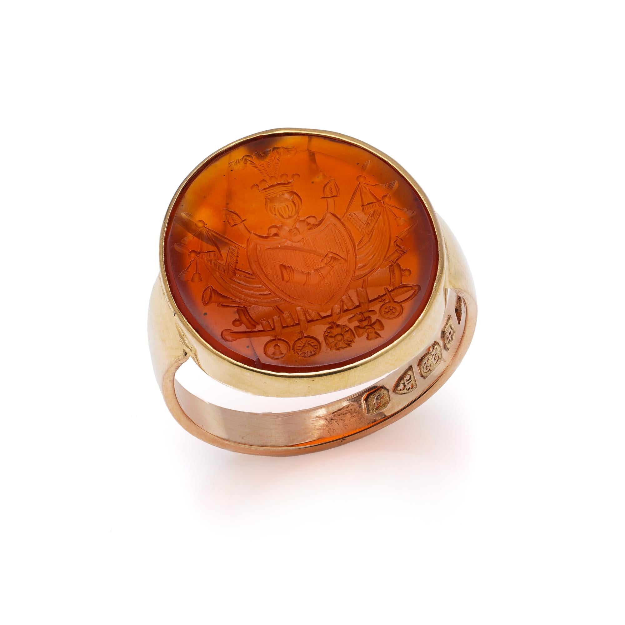Edwardian 22kt. Yellow Gold Carnelian Signet Ring For Sale at 1stDibs