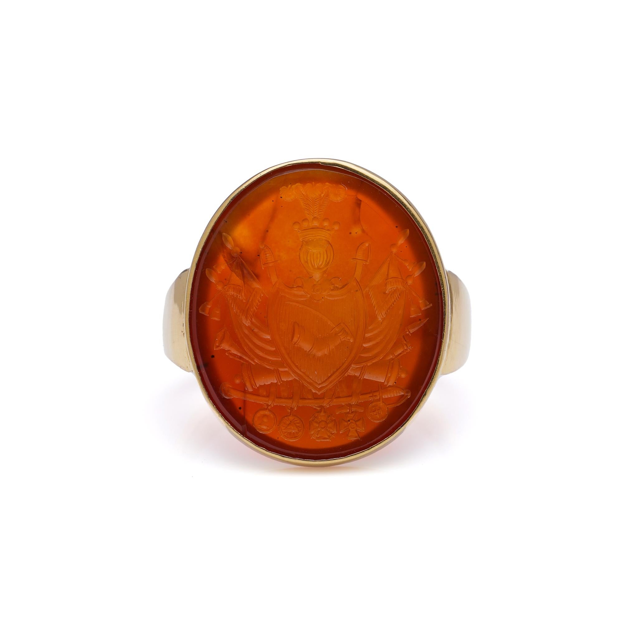 Edwardian 22kt. Yellow Gold Carnelian Signet Ring For Sale at 1stDibs