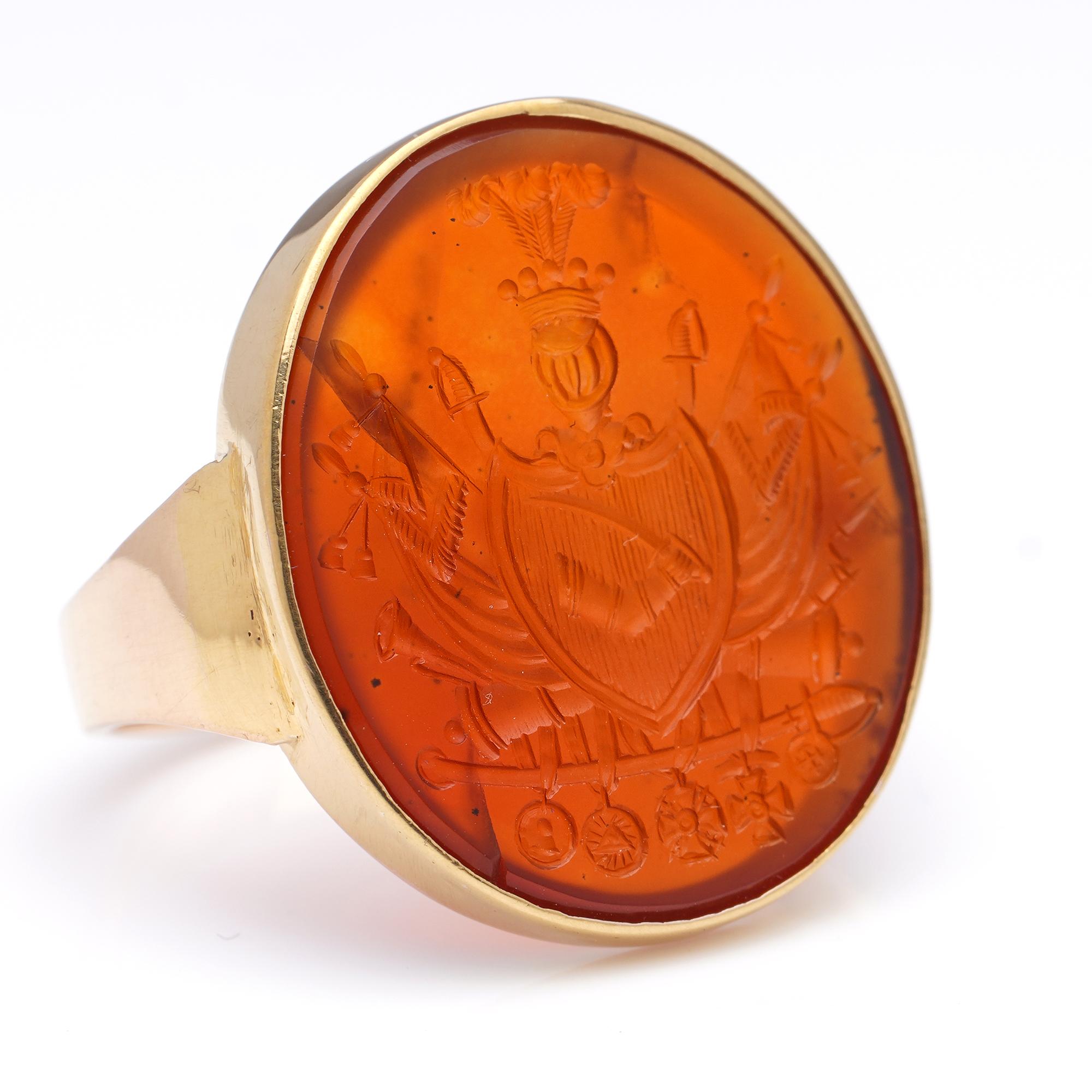 Edwardian 22kt. Yellow Gold Carnelian Signet Ring For Sale at 1stDibs