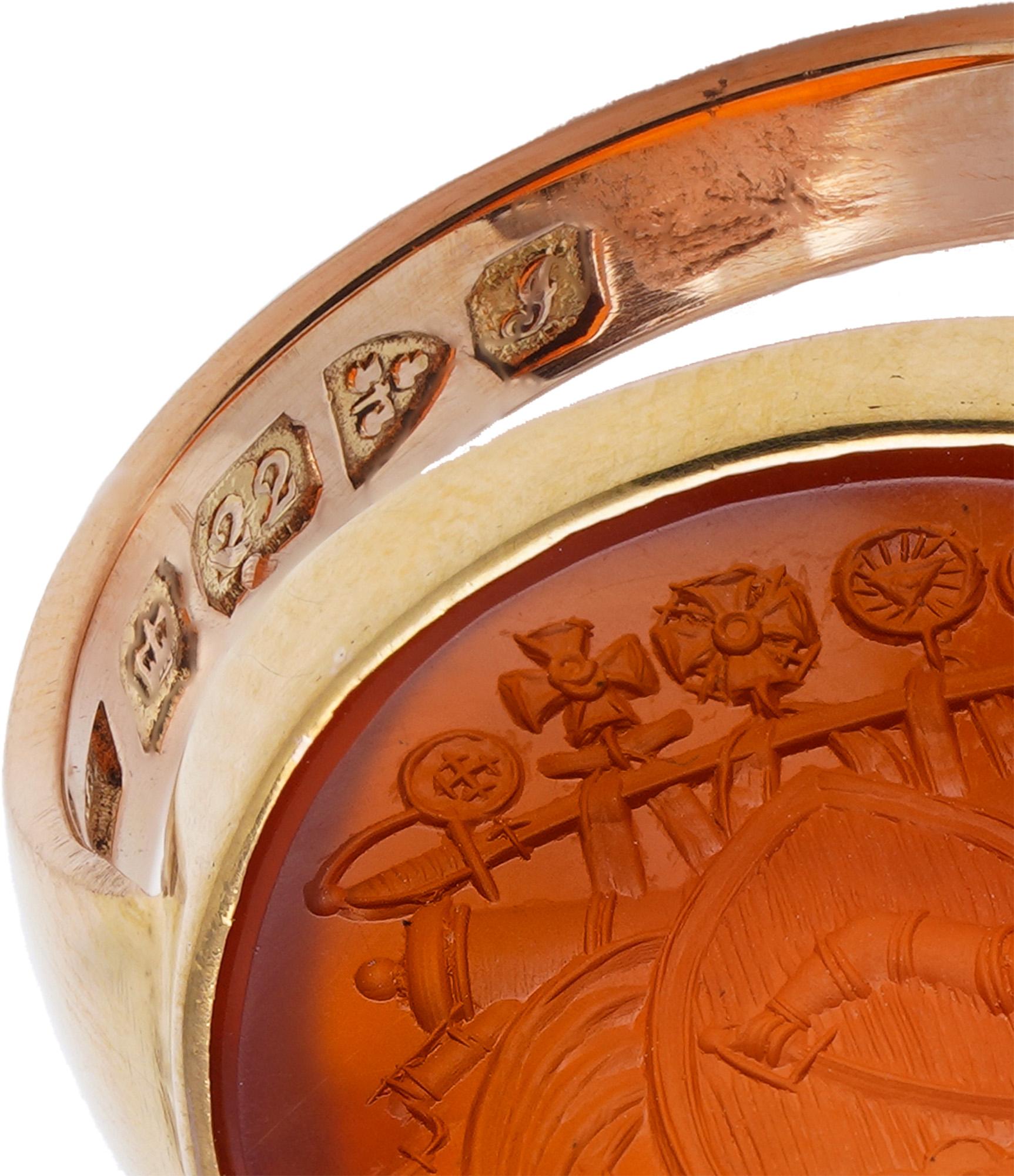 Edwardian 22kt. Yellow Gold Carnelian Signet Ring For Sale at 1stDibs