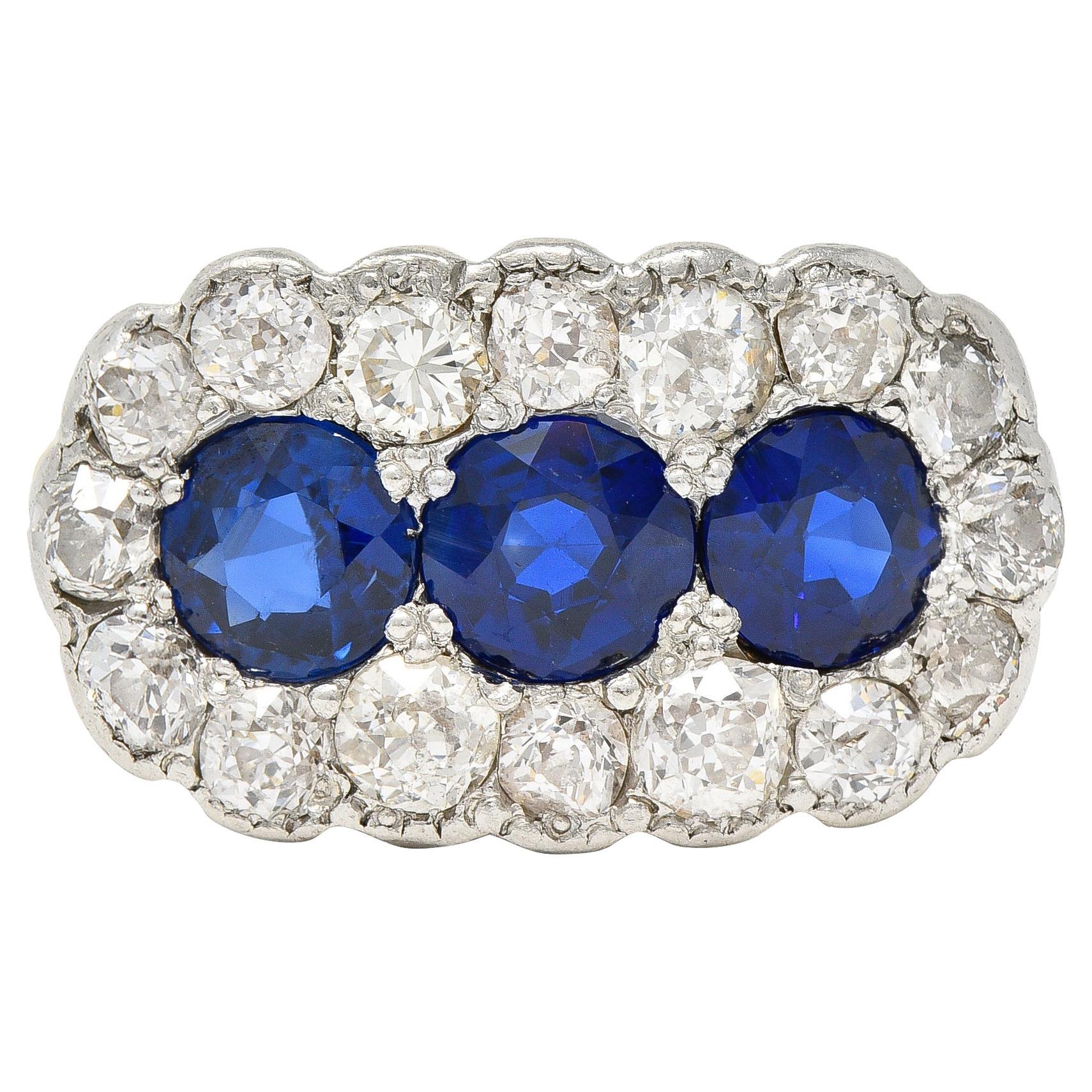 Edwardian 2.40 CTW Sapphire Diamond Platinum 14 Karat Gold Antique ...