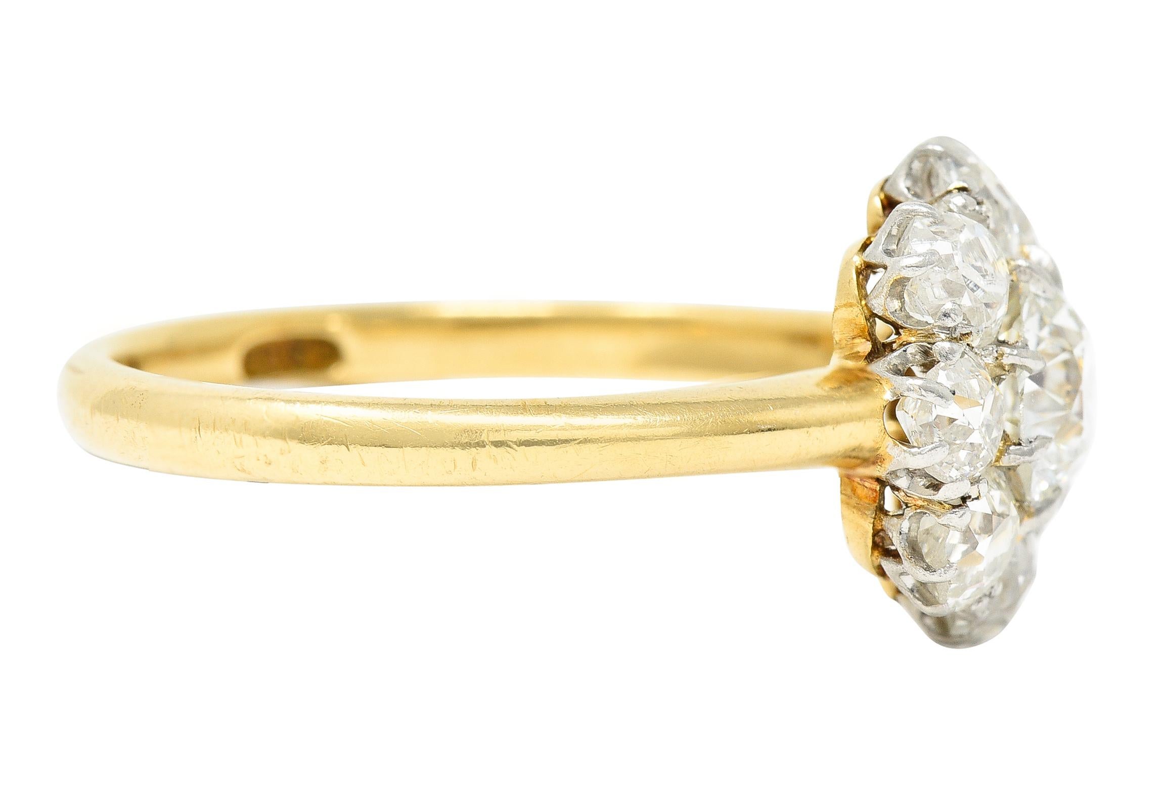 Edwardian 2.77 Carats Old European Old Mine Diamond Platinum 18 Kt ...