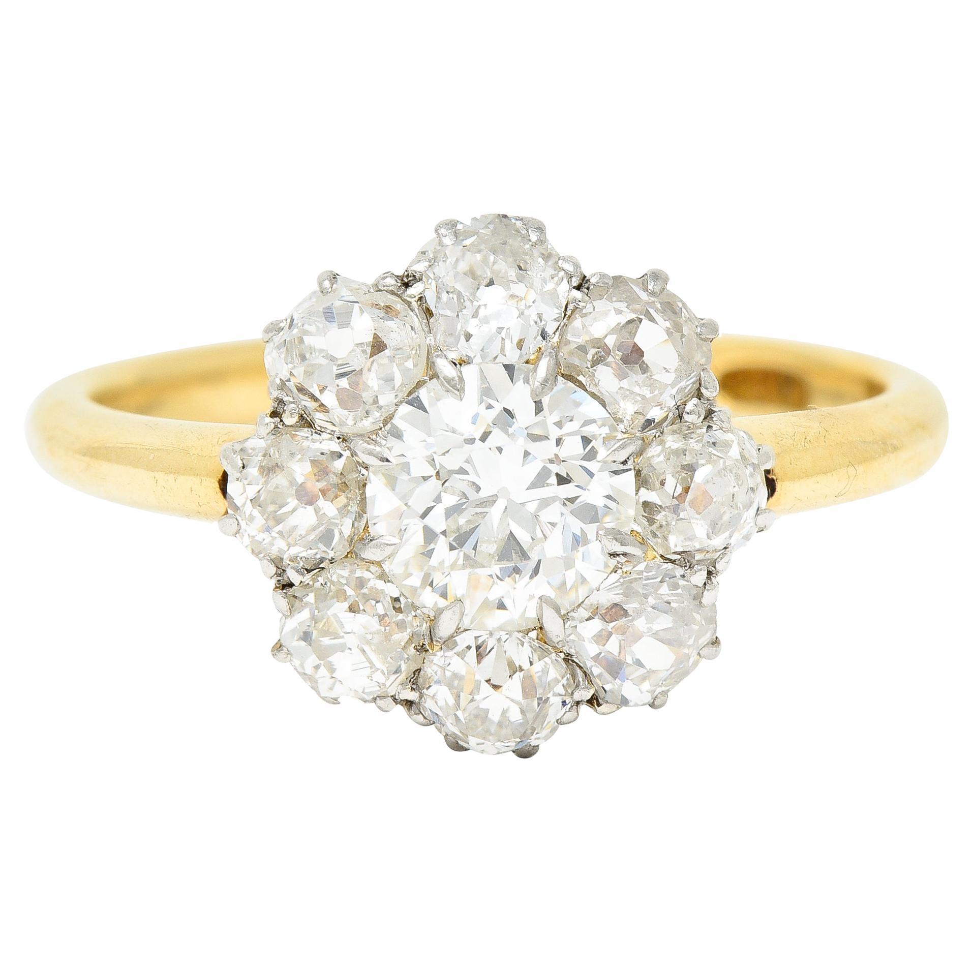 Edwardian 2.11 Carat Old Mine Cut Diamond Oval Cluster Ring at 1stDibs ...