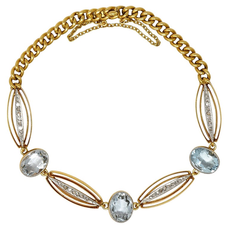 Edwardian 5.37 Carats Aquamarine Diamond Platinum-Topped 18 Karat Gold ...