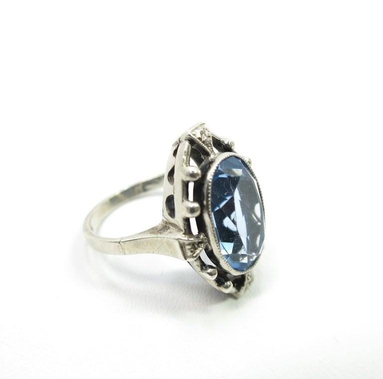 Edwardian 835 Silver and Blue Topaz Ring, Circa 1910 For Sale at 1stDibs